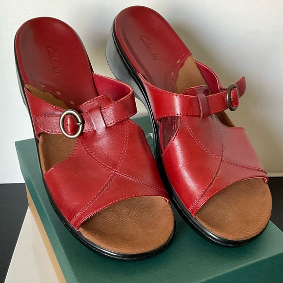 Clarks | Shoes | Clarks Womens Red Leather Sandals 85m | Poshmark